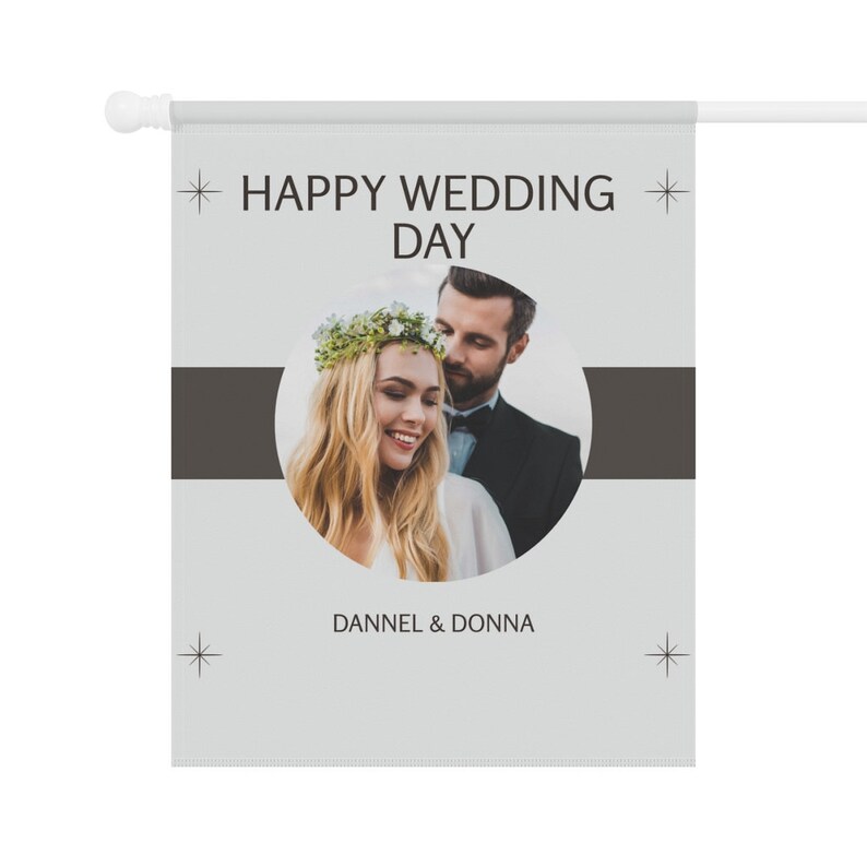 Happy Wedding Day, Personalised Photo Wedding Theme Garden Flag, Banner ...
