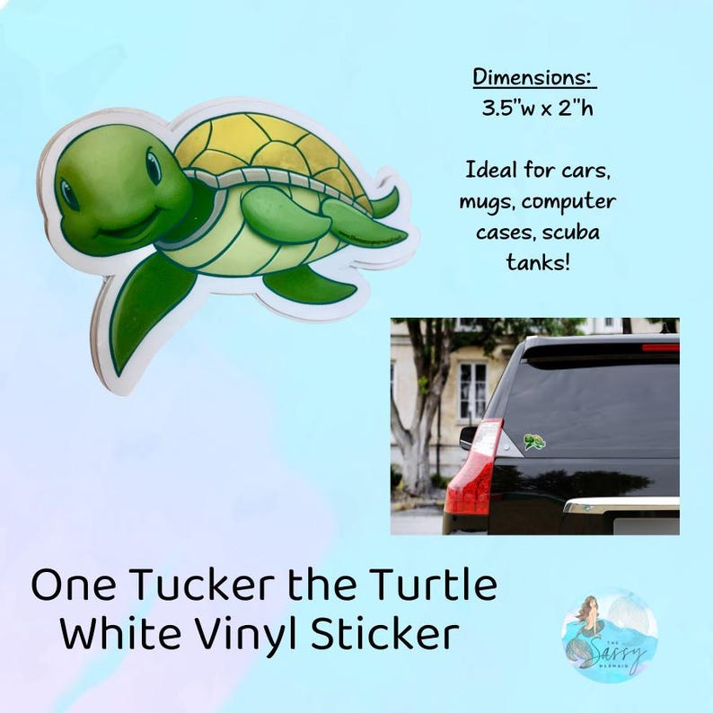 Tucker the Turtle Sticker: Water-resistant Vinyl Mermaid Decal - Etsy