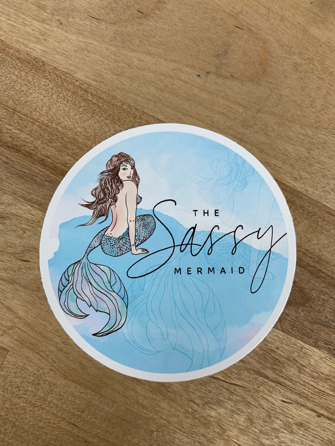 Sassy Mermaid Round Sticker on Vinyl for Outdoor Use, Mermaid, Mermaid ...