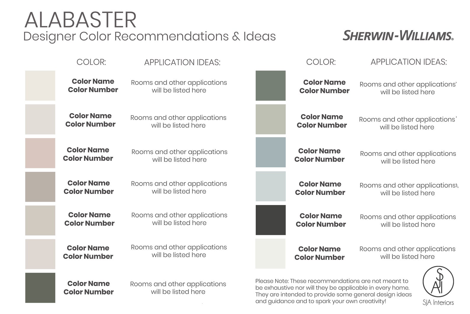 Alabaster Paint Palette Sherwin Williams Interior Home - Etsy