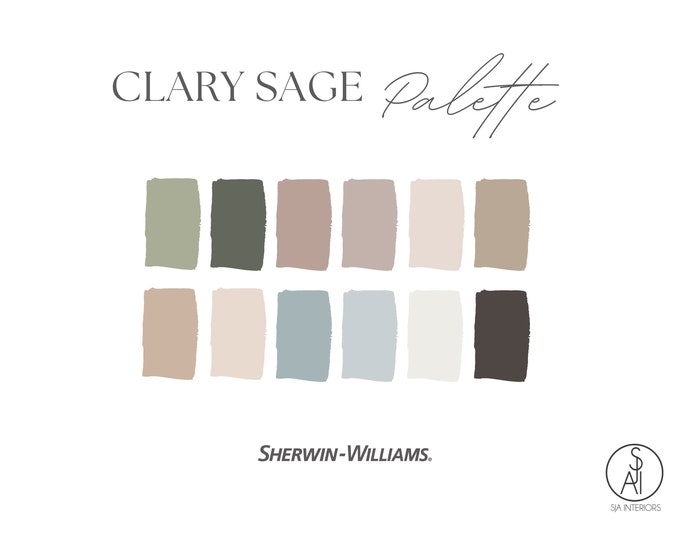 Clary Sage Paint Color Palette | Sherwin Williams | Green Paint Color ...