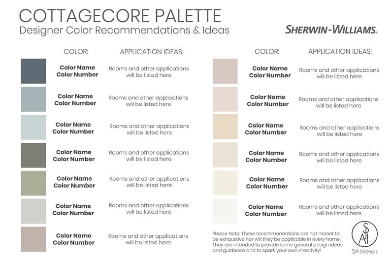 Cottagecore Paint Palette Sherwin Williams Professional - Etsy