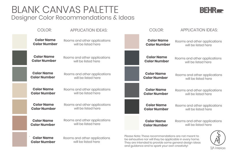 Blank Canvas Color Palette Behr Professional Paint Scheme - Etsy