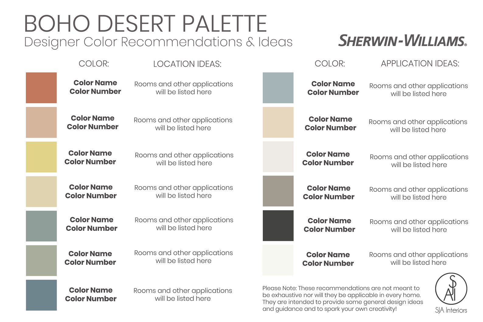 Boho Desert Color Palette Sherwin Williams Interior Paint - Etsy