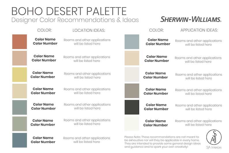 Boho Desert Color Palette Sherwin Williams Interior Paint - Etsy