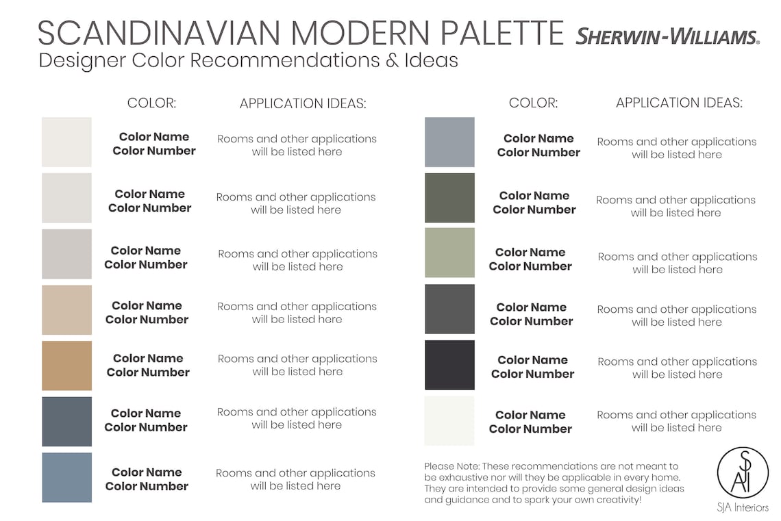Scandinavian Color Palette Sherwin Williams Interior Paint - Etsy