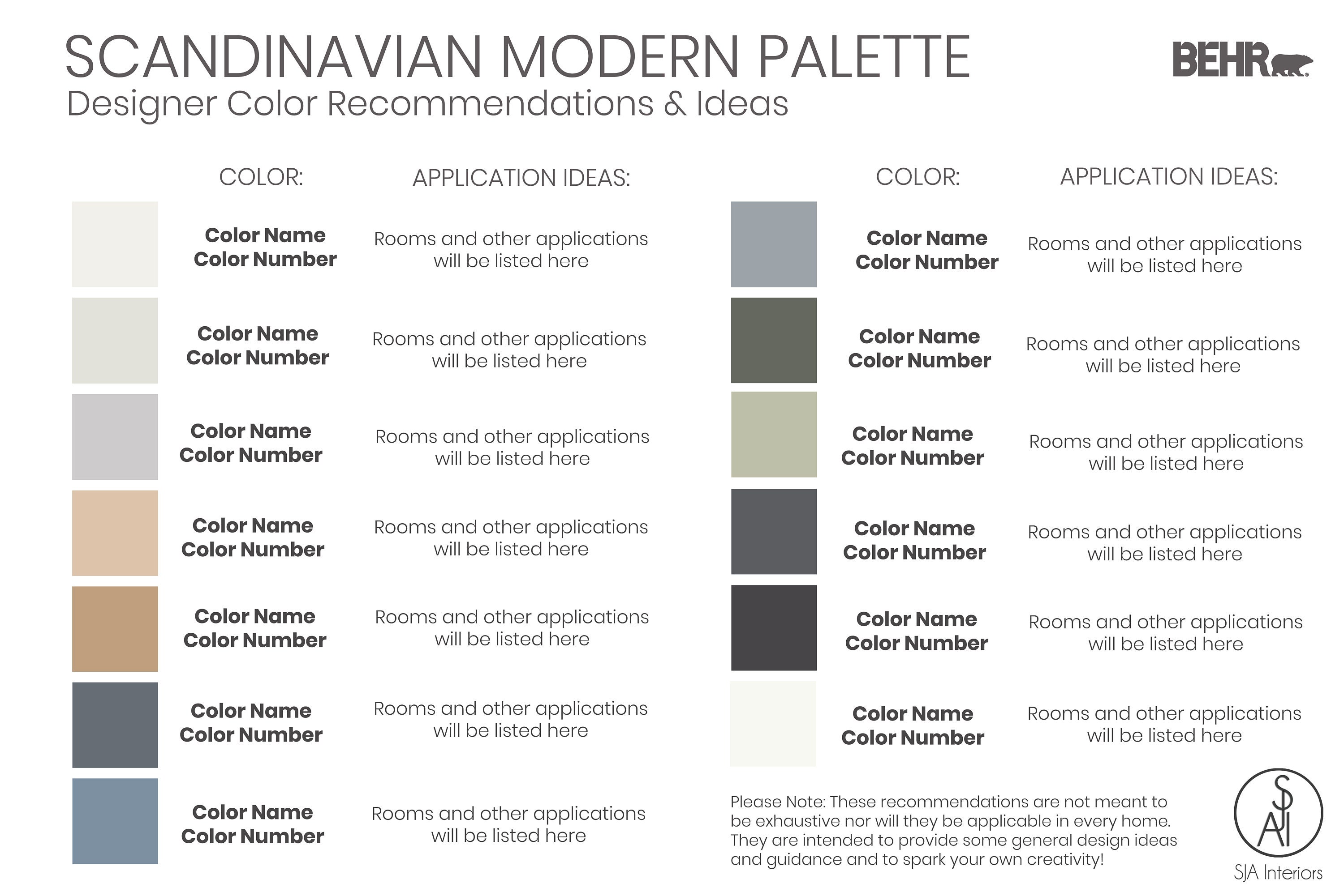 Scandinavian Modern Color Palette Behr Professional Paint - Etsy