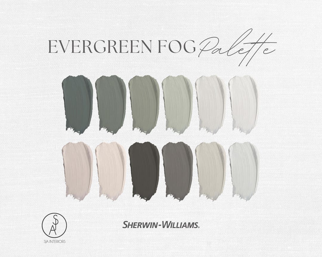 Evergreen Fog Paint Palette: Sherwin Williams Color Scheme (digital ...