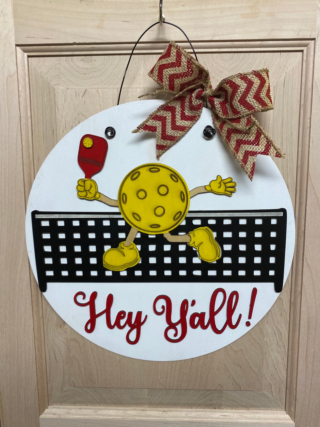 Hey Y'all Pickleball Door Round - Wooden - Laser Cut & Engraved - 12 ...