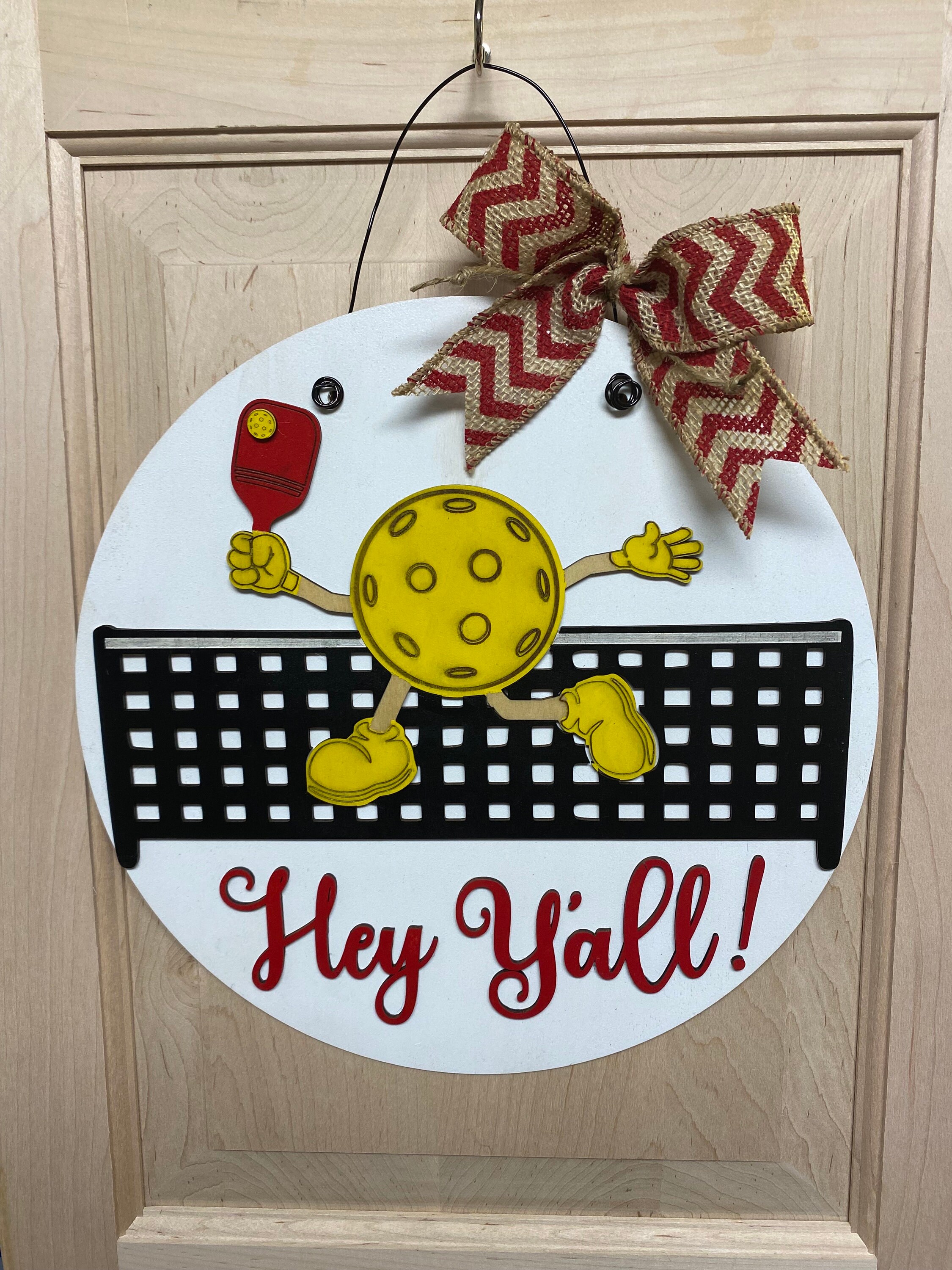 Hey Y'all Pickleball Door Round - Wooden - Laser Cut & Engraved - 12 ...