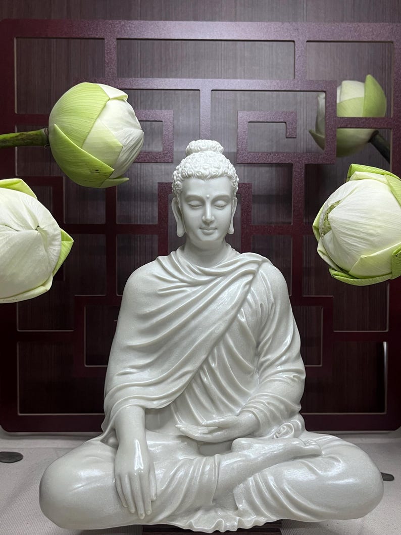 White Shakyamuni Buddha Statue: Bhumisparsha Mudra Home Decor (3.9"-11 ...