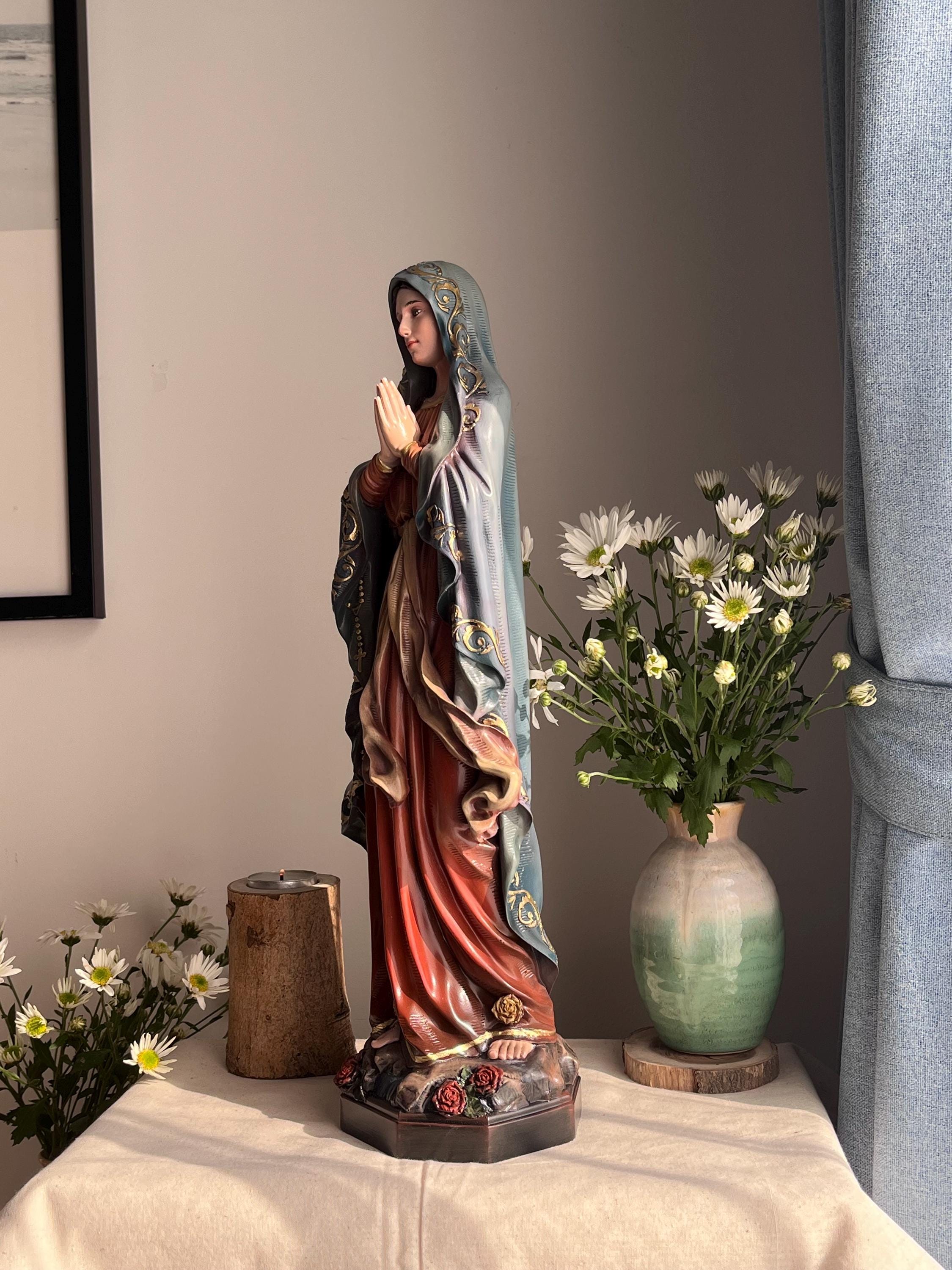 Hand-painted Virgin Mary Statue: Dark Blue Robe, Catholic Home Decor - Etsy