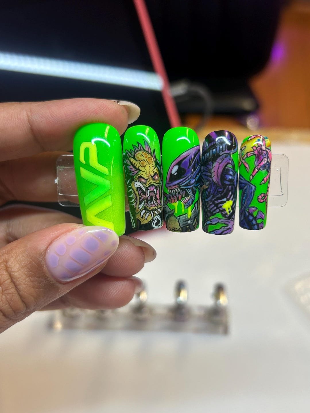 Custom Alien Vs Predator Press on Nails – Hand Painted Long Square ...