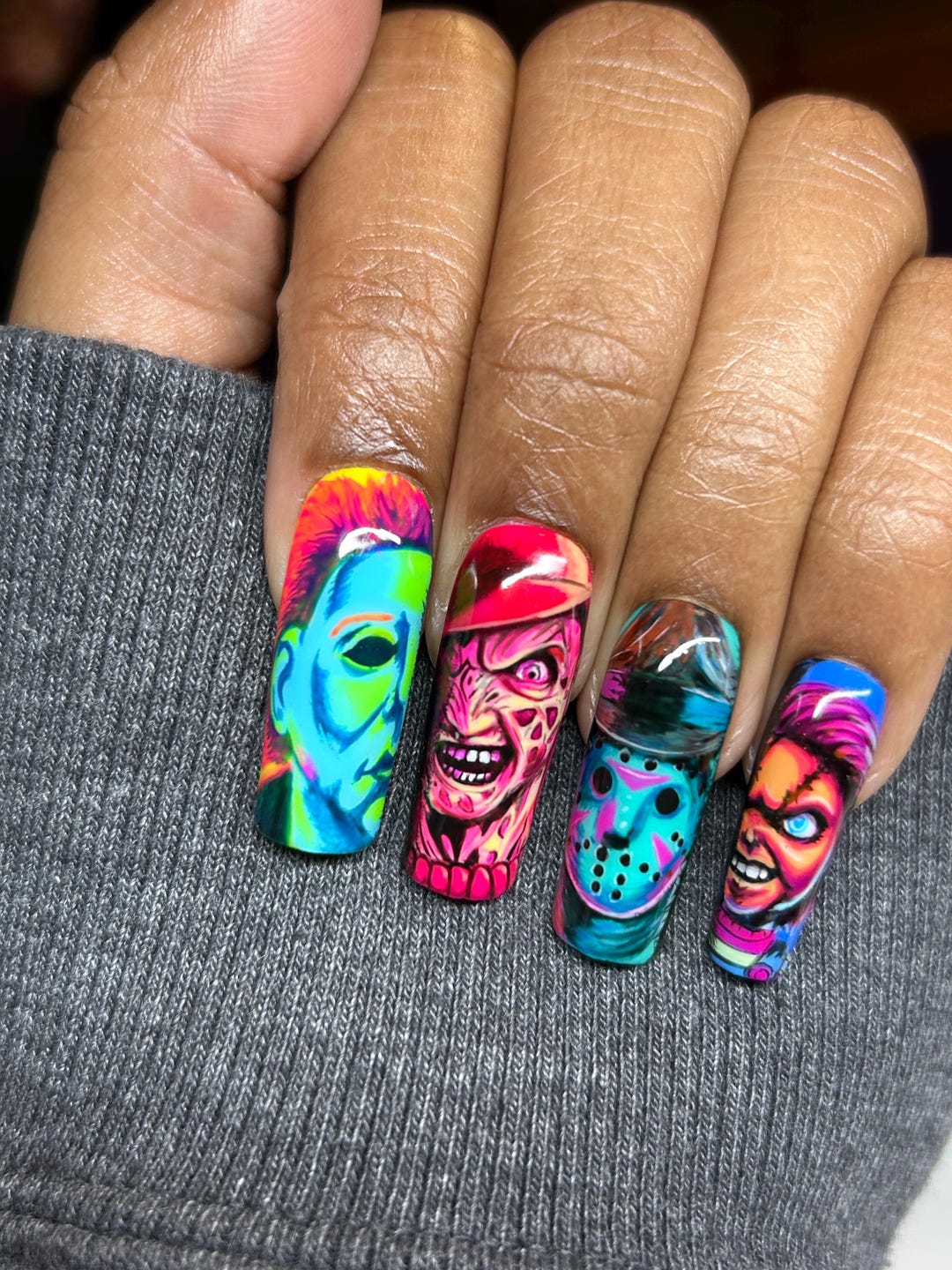 Custom Horror Movie Press on Nails – Freddy, Jason, Chucky, Michael ...