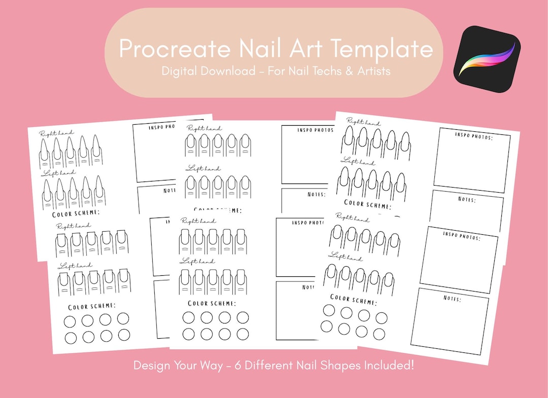 Nail Art Design Template for Procreate | Digital Nail Planner | Nail ...