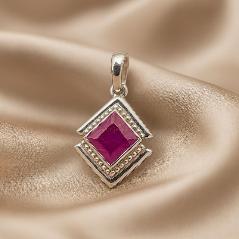Natural Ruby Gemstone Pendant, Red Stone Necklace, 925 Sterling Silver ...
