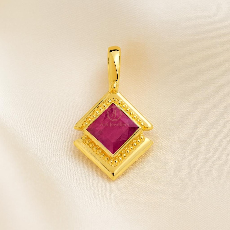 Natural Ruby Gemstone Pendant, Red Stone Necklace, 925 Sterling Silver ...