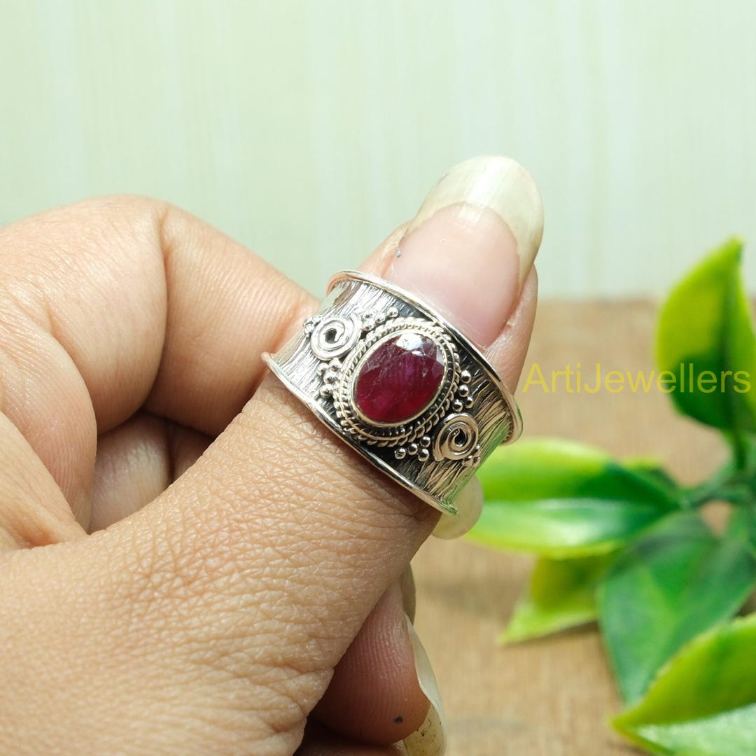 Pink Ruby Gemstone Ring 925 Sterling Silver Ring Handmade Stacking Ring ...