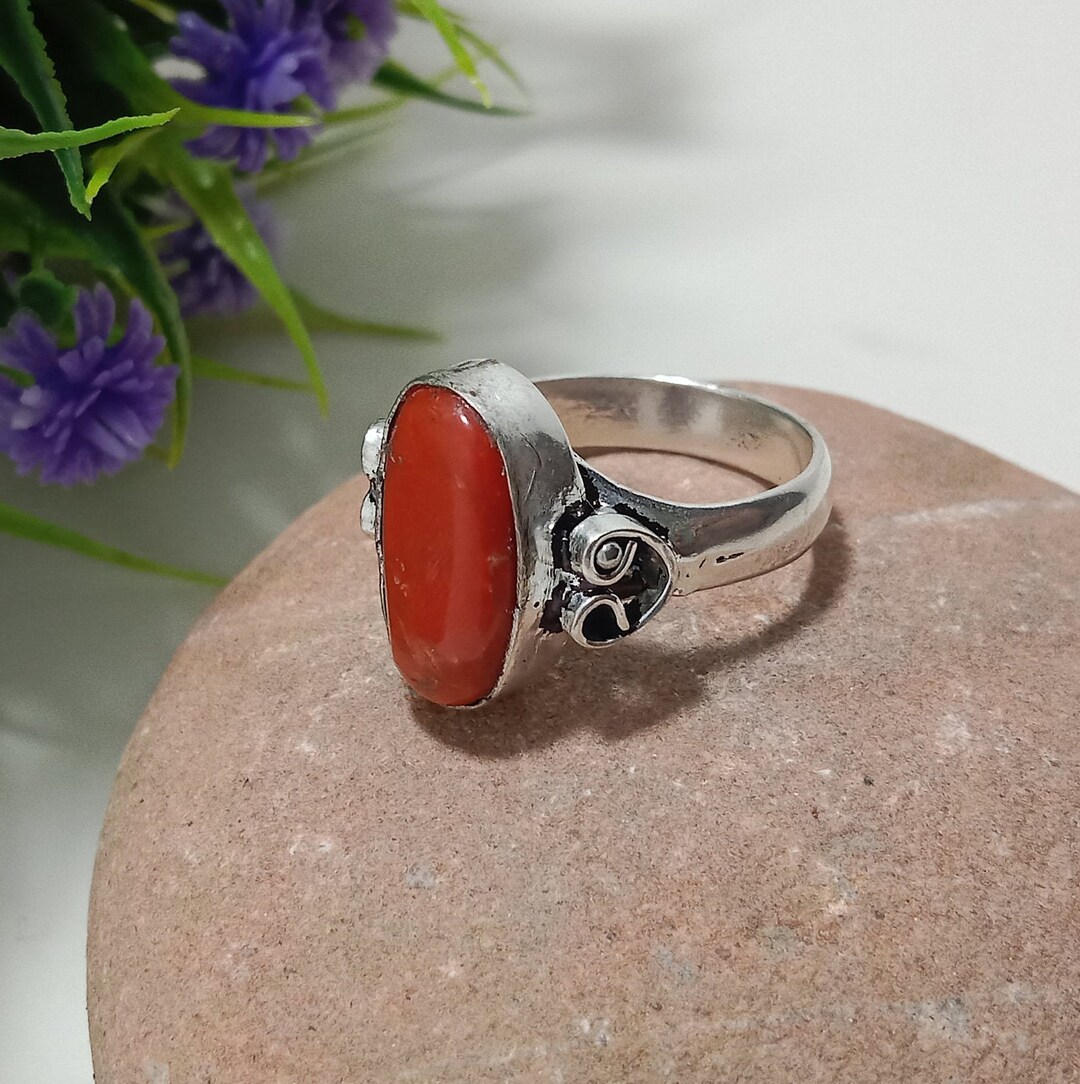 Red Coral Gemstone Ring 925 Sterling Silver Ring Handmade Design Ring ...