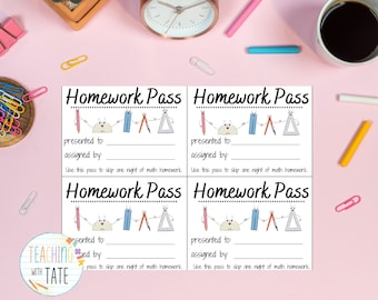 Free Homework Pass Printable - Etsy