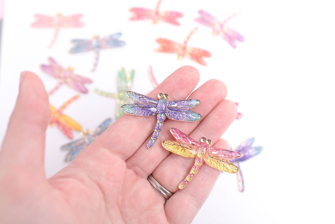 Metallic Dragonfly Resin Cabochons: Assorted Colors, Crafting Supplies ...
