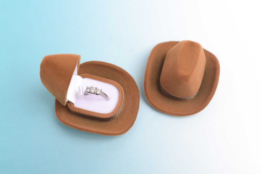 Velvet Cowboy Hat Ring Box, Southwestern Country Wedding Proposal Gift ...