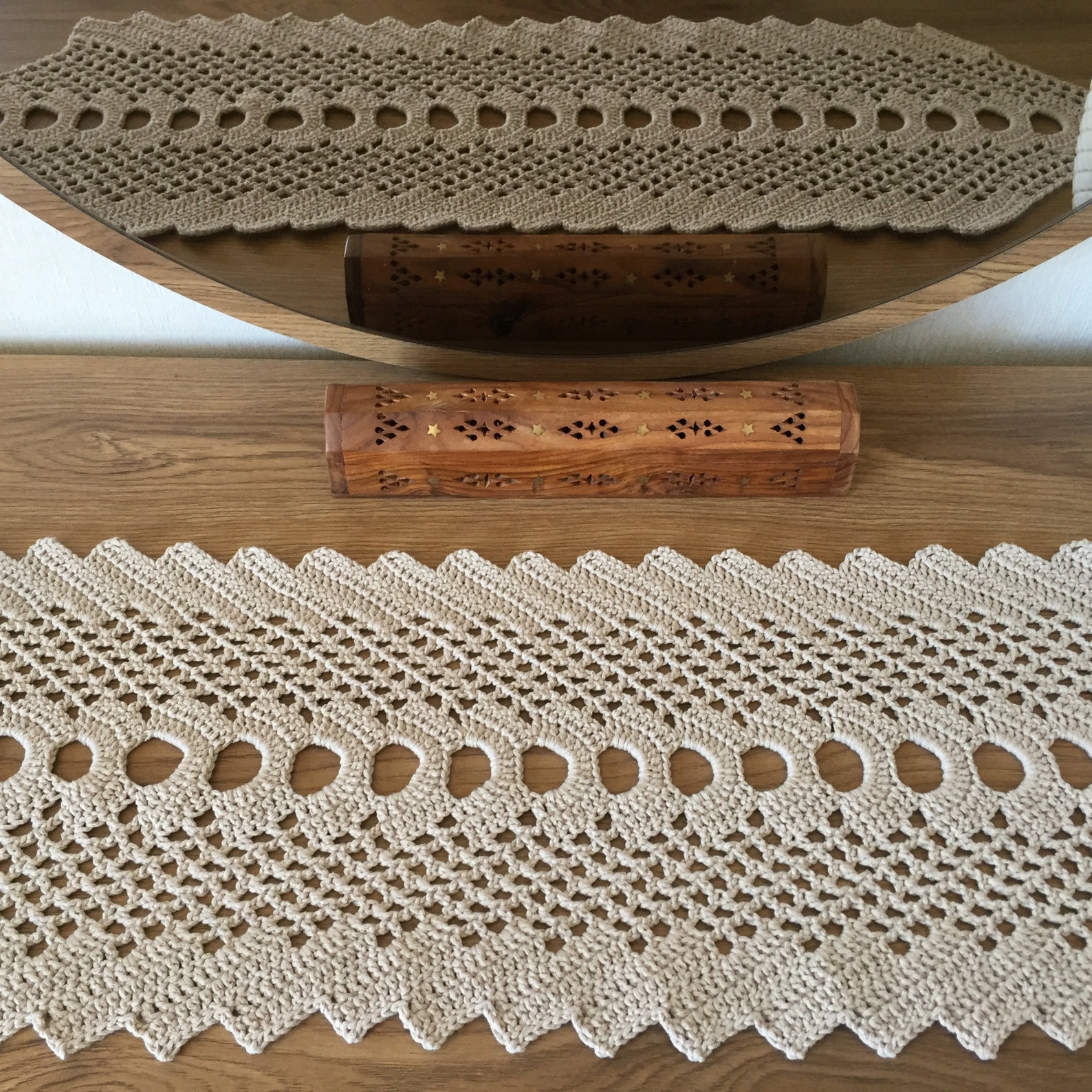 Boho Table Runner | Farmhouse Table Runner | Macrame Crochet Table Décor | Rustic Table Runner ...