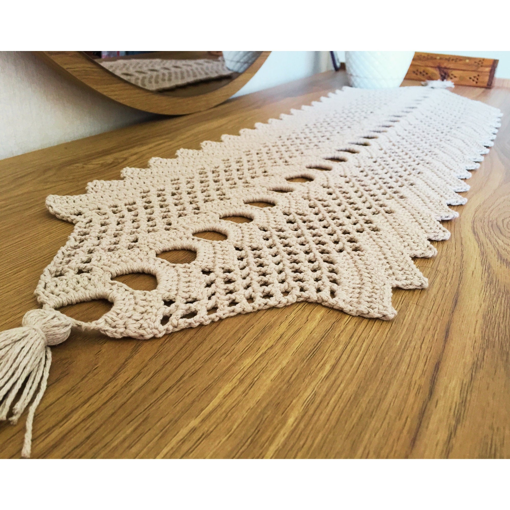 Boho Table Runner | Farmhouse Table Runner | Macrame Crochet Table Décor | Rustic Table Runner ...