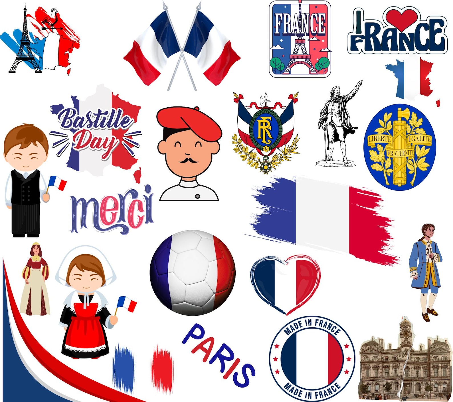 France Bundle: 50 Digital PNG Files | Eiffel Tower, French Flag ...
