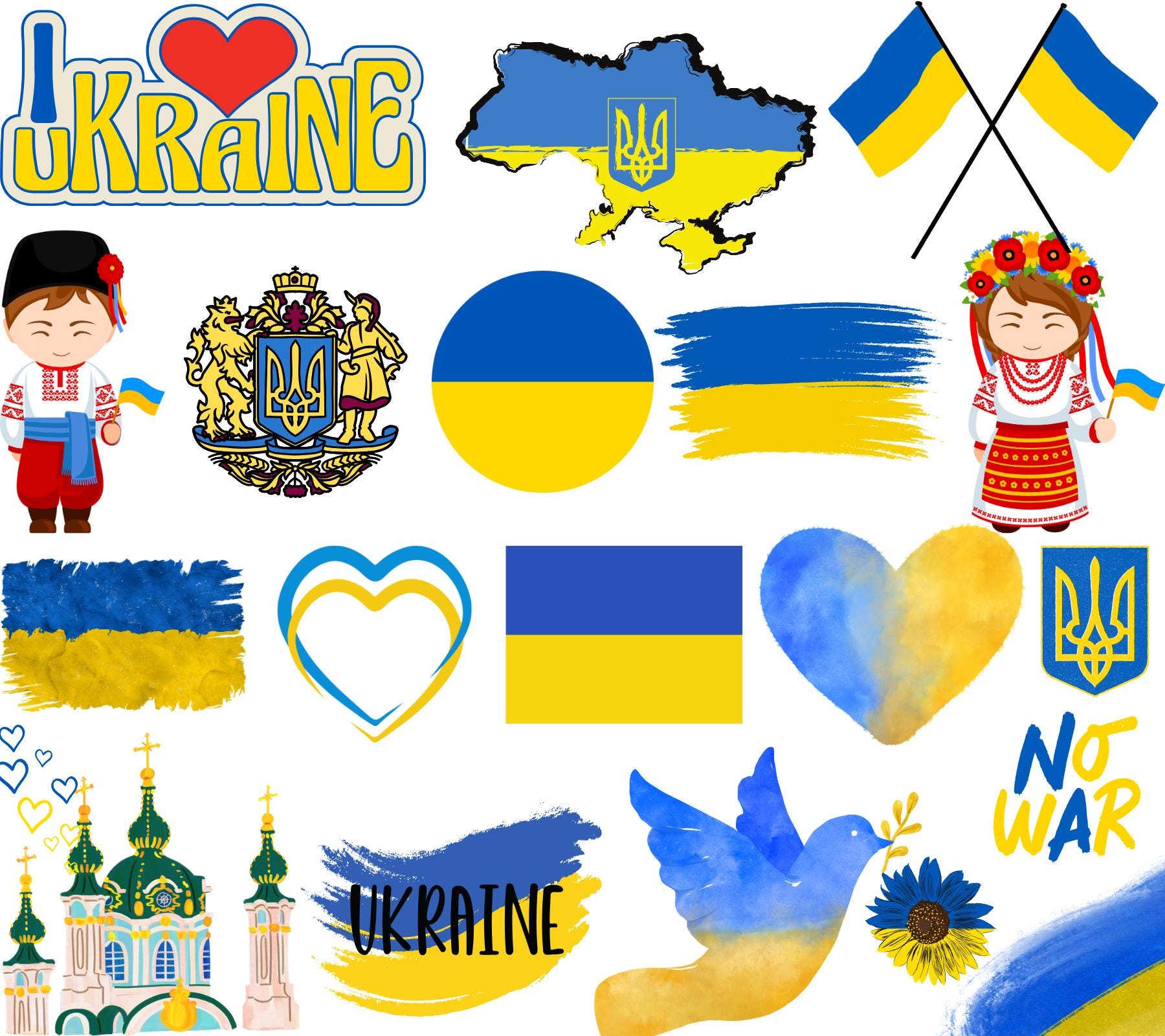 Ukraine Bundle: 50 Digital PNG Files | Ukrainian Flag, Landmarks ...