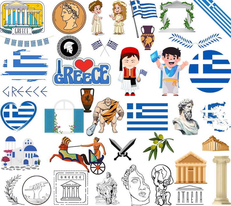 Greece Bundle: 100 Digital PNG Files | Greek Flag, Parthenon, Santorini ...