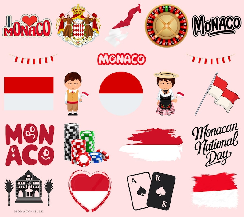 Monaco Bundle: 65 Digital PNG Files | Monaco Flag, Map, Landmarks ...