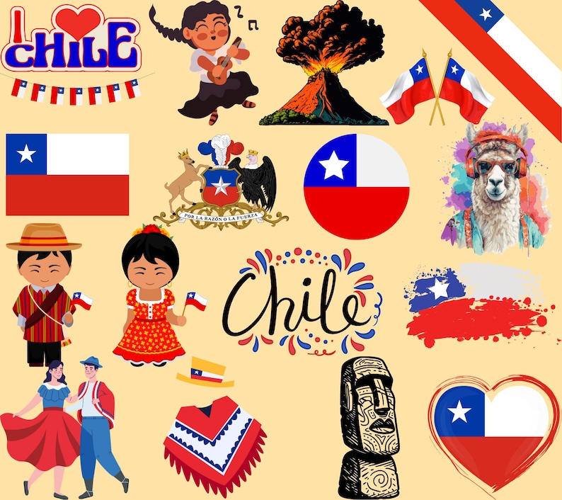 Chile Culture PNG Bundle: Flag, Map, Moai Statues (1800x1600px) - Etsy