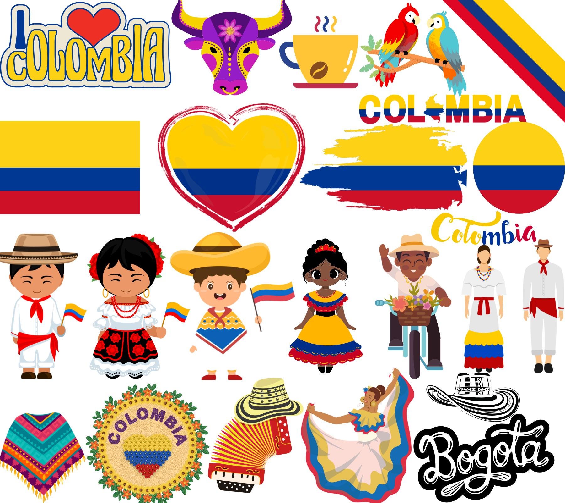 Colombia Bundle: 70 Digital PNG Files | Colombian Flag, Bogotá ...