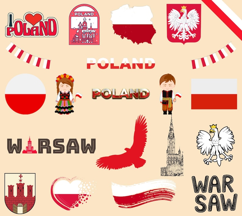 Poland Bundle: 60 Digital PNG Files | Polish Flag, Landmarks, Folk Art ...