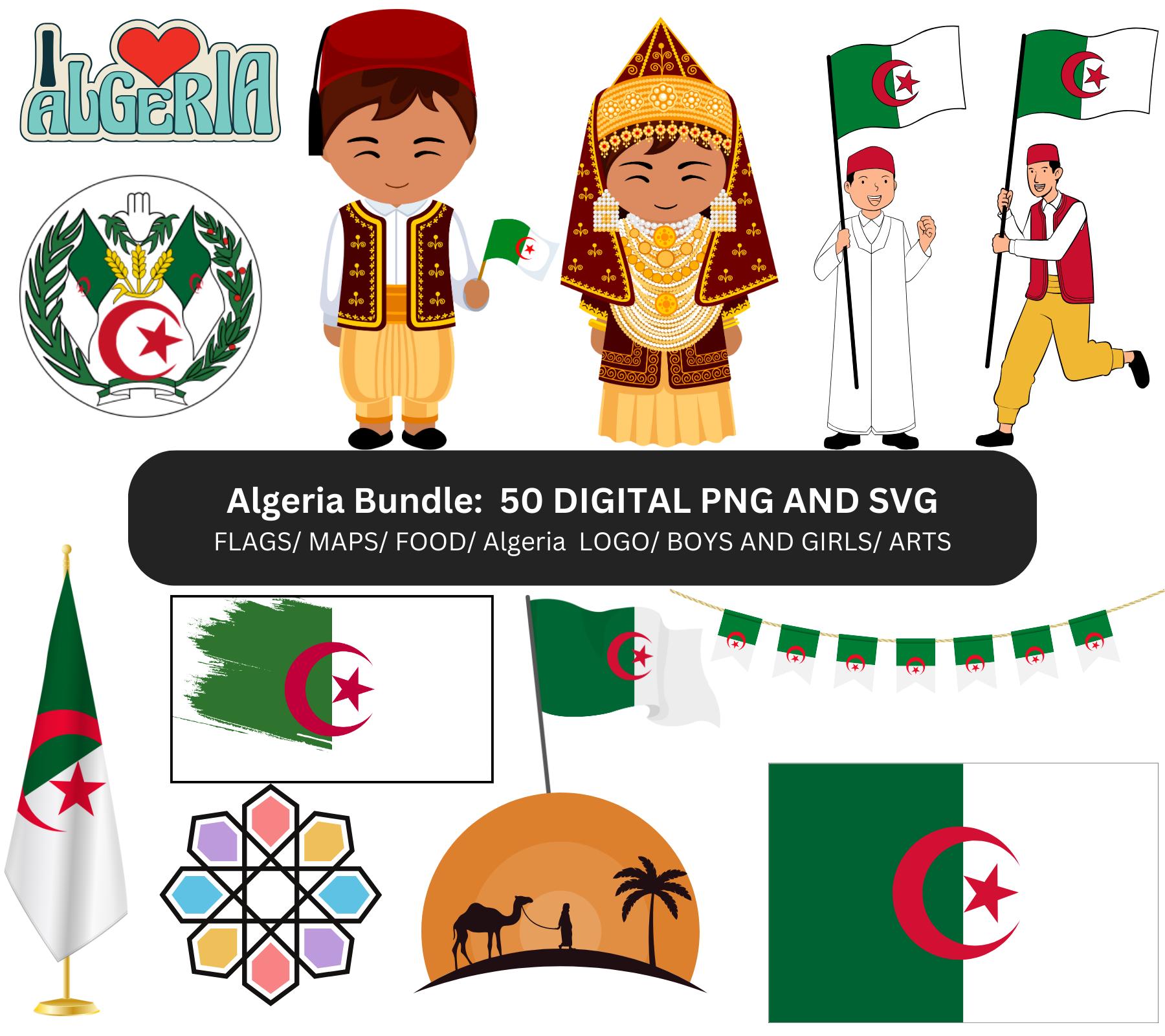Algeria Bundle: 50 High-quality PNG Designs | Flags, Maps, Traditional ...