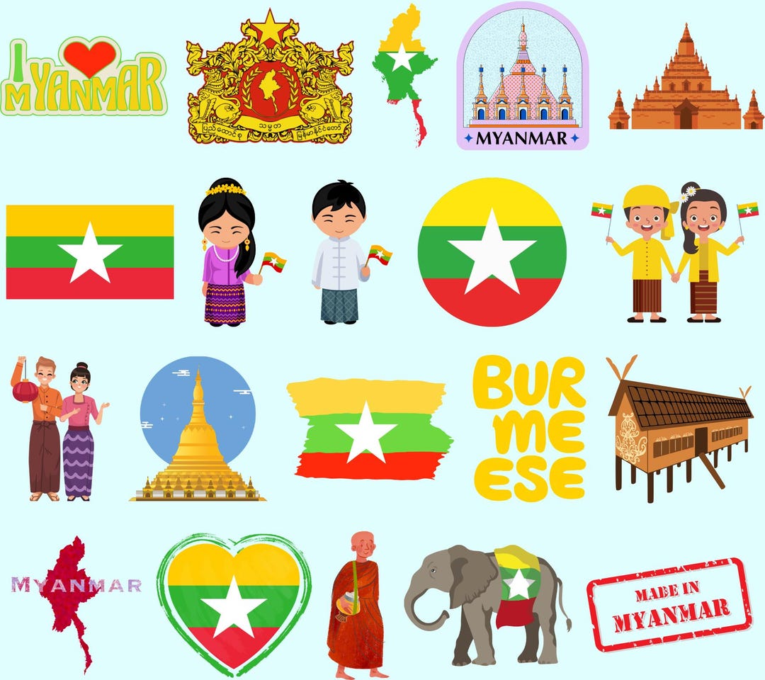 Myanmar Bundle: 105 Digital PNG Files | Burmese Flag, Temples, Pagodas ...
