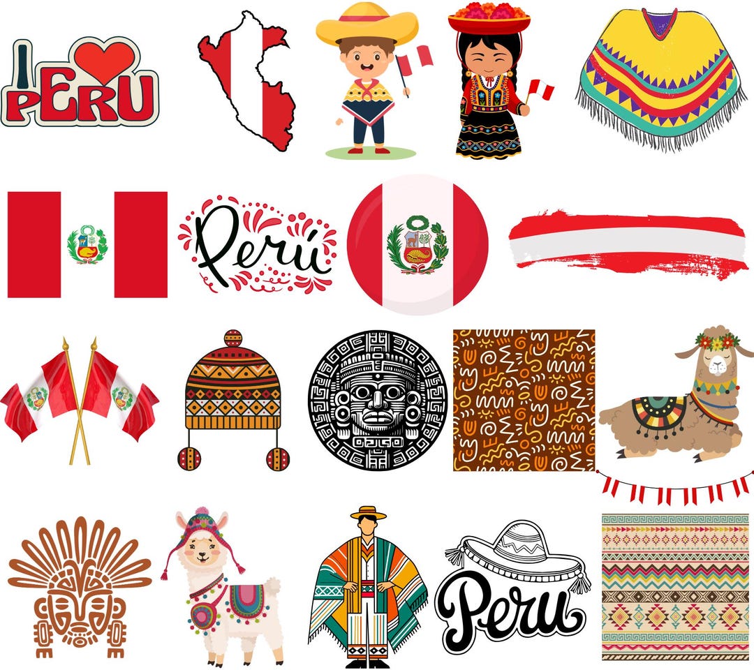 Peru Bundle: 50 Digital PNG Files | Peruvian Flag, Machu Picchu, Llamas ...