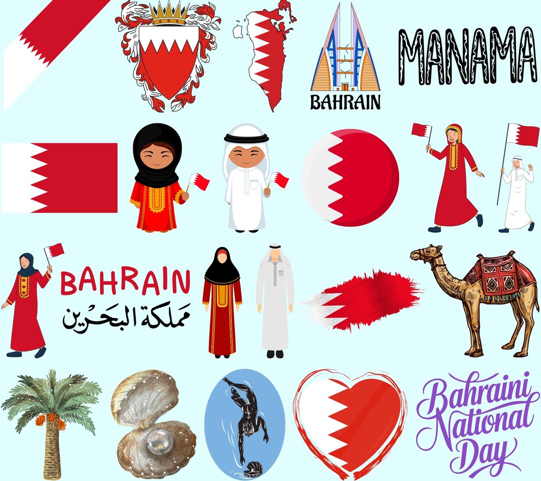 Bahrain Bundle: 90 Digital PNG Files | Bahraini Flag, Manama Landmarks ...