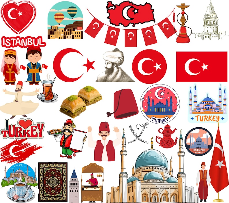Turkey Bundle: 50 Digital PNG Files | Hagia Sophia, Turkish Flag ...