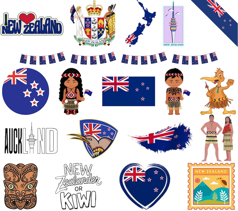 New Zealand Clipart Bundle: Maori Art, Kiwi, Landmarks (PNG Digital ...