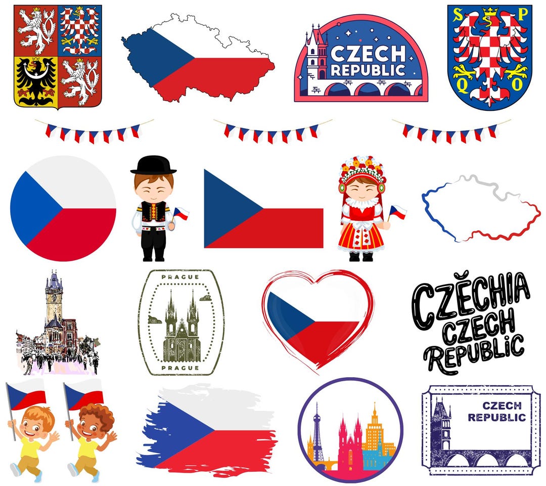 Czech Republic Clipart Bundle: Prague Landmarks, Flag, Culture (PNG ...