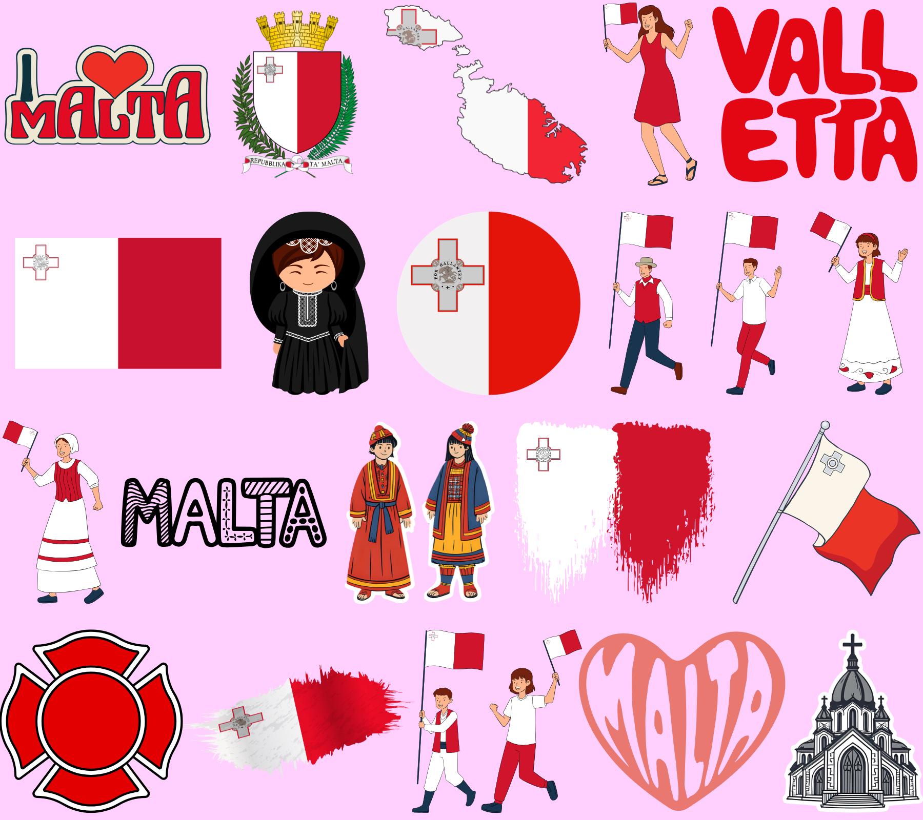 Malta Bundle: 65 Digital PNG Files | Maltese Flag, Map, Landmarks ...