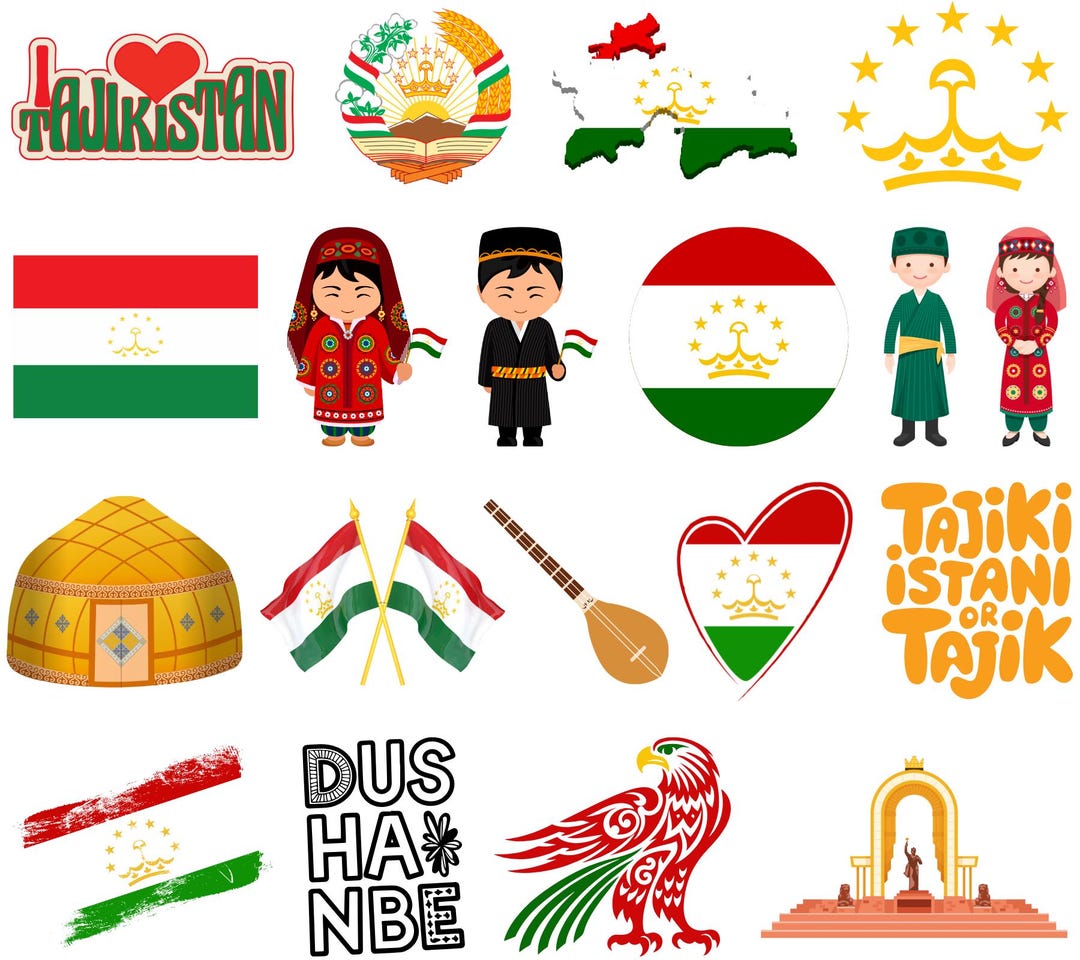 Tajikistan Bundle: 90 Digital PNG Files | Flag, Pamir Mountains ...