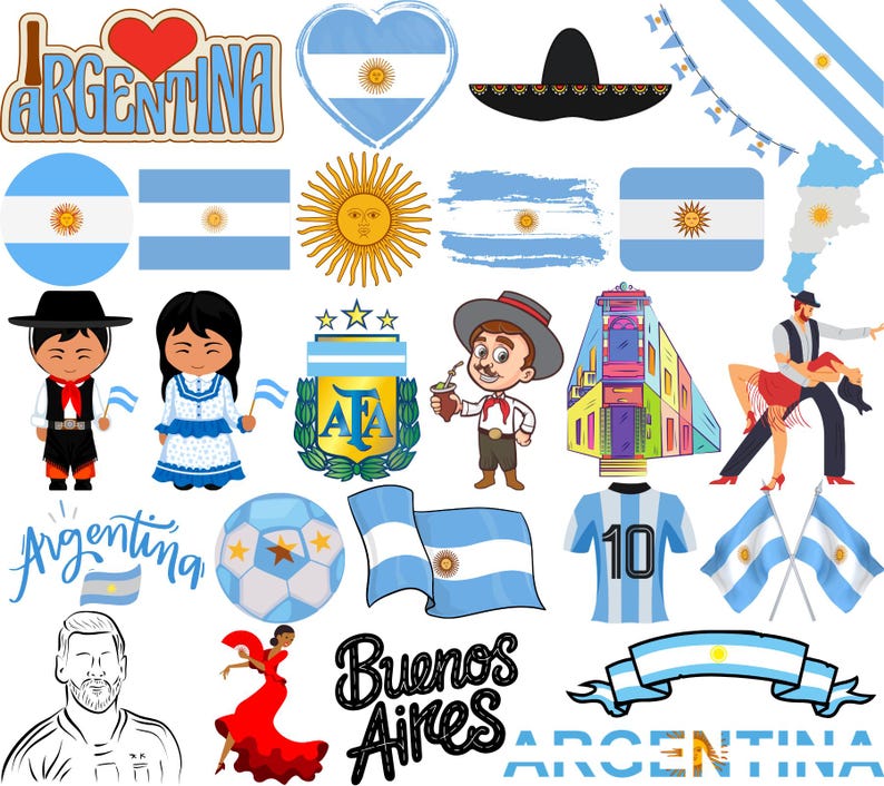 Argentina Bundle: 70 Digital PNG Files | Argentinian Flag, Landmarks ...