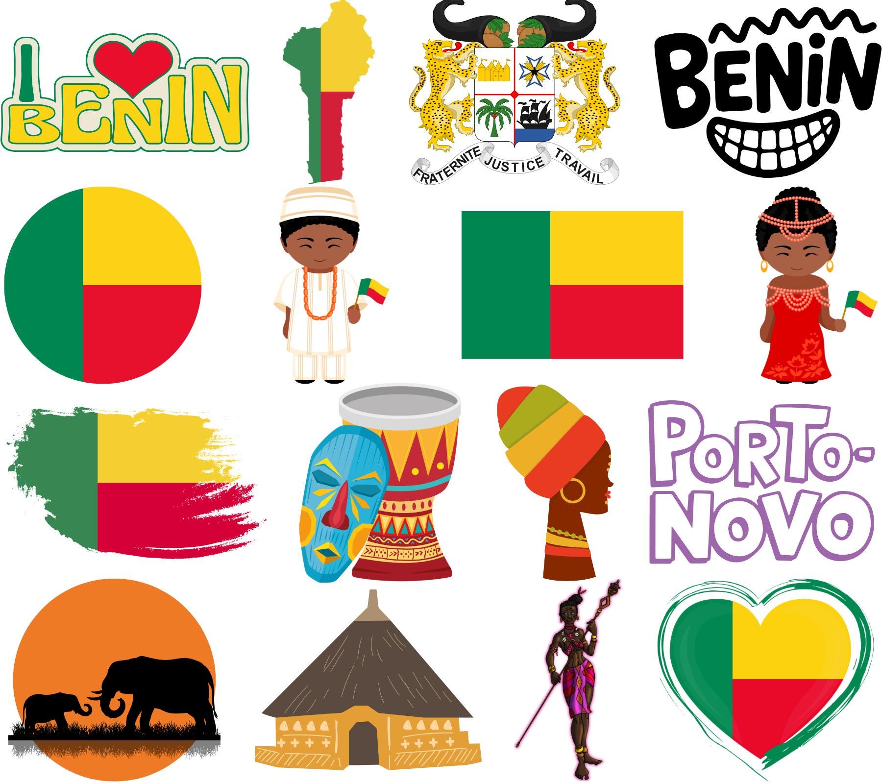Benin Bundle: 90 Digital PNG Files | Flag, Voodoo Symbols, Traditional ...