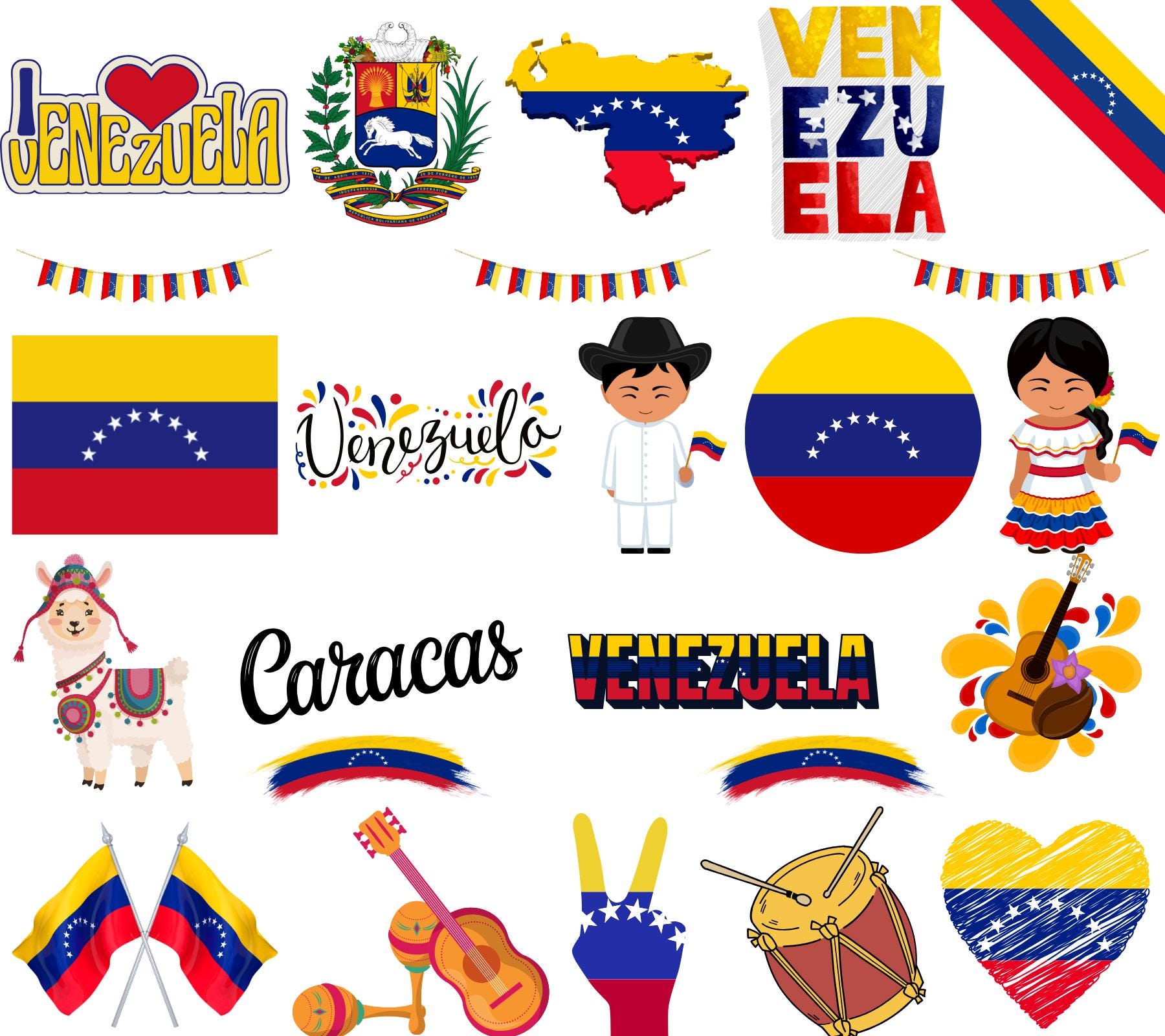Venezuela Bundle: 60 Digital PNG Files | Venezuelan Flag, Map ...