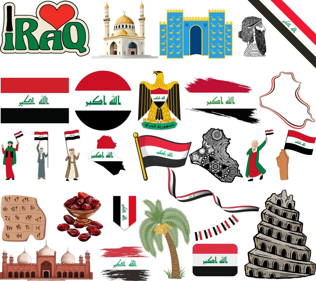 Iraq Culture PNG Bundle: Flag, Babylon Art, Palm Trees (digital Files ...