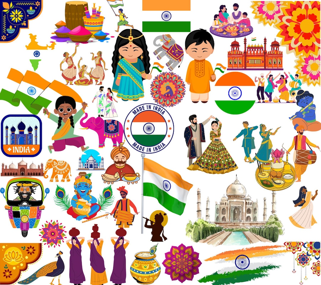 India Bundle: 50 Digital PNG Files | Taj Mahal, Lotus Flower, Indian ...