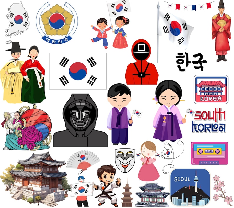 South Korea Bundle: 70 Digital PNG Files | Korean Flag, Seoul Landmarks ...